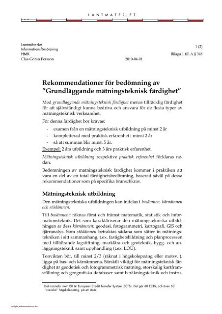 Rekommendationer för bedömning av ... - Lantmäteriet Rekommendationer för bedömning av ... - Lantmäteriet