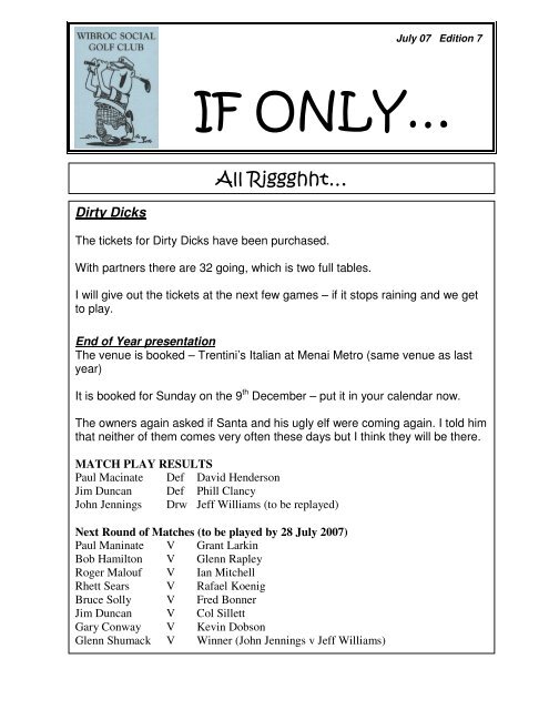 IF ONLY… - WIBROC Social Golf Club