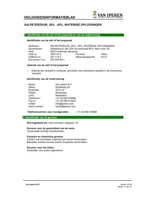 MSDS Salpeterzuur 20-65 Van Iperen [NL-02.00]