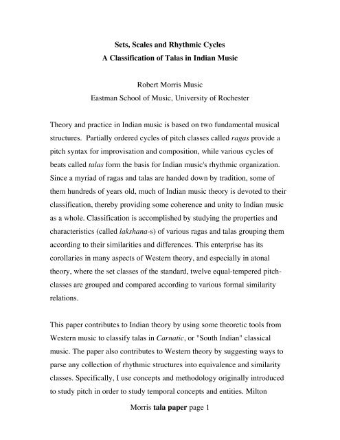 Morris tala paper page 1 Sets, Scales and Rhythmic Cycles A ...