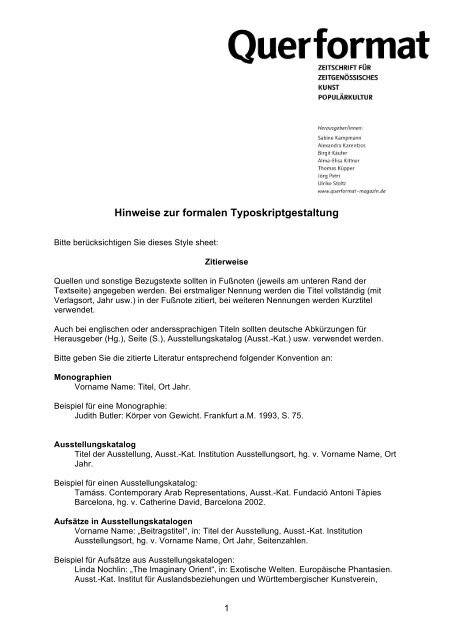 Hinweise zur formalen Typoskriptgestaltung - Querformat