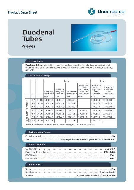 Duodenal Tubes Product Data Sheet PDF - MarketPort - Unomedical