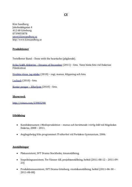 CV - Kim Sandberg