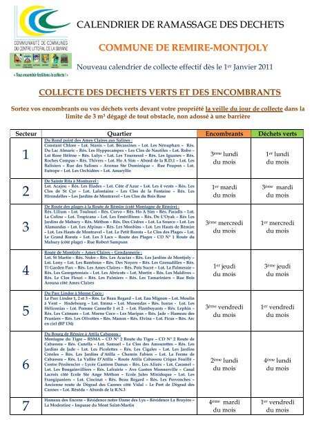 Calendrier remire montjoly - Communauté de Communes du Centre ...