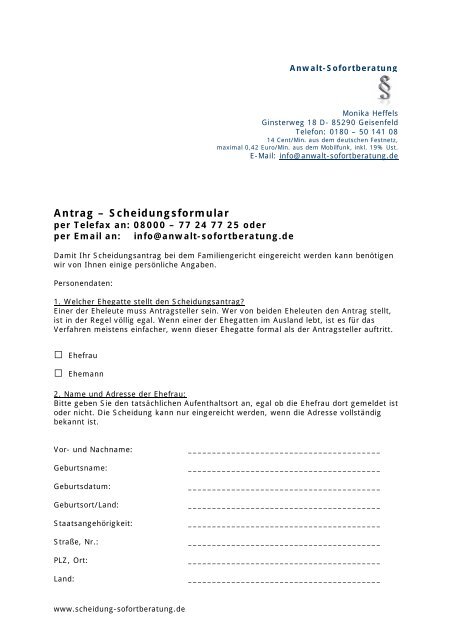 Antrag – Scheidungsformular - Anwalt-Sofortberatung