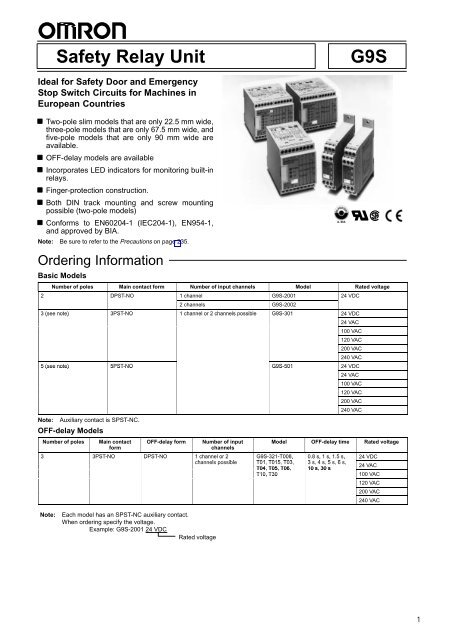Safety Relay Unit G9S - Norkom