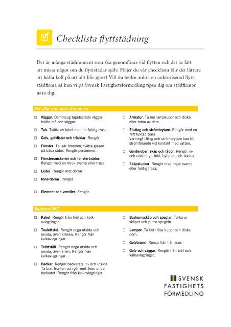 Checklista flyttstäd