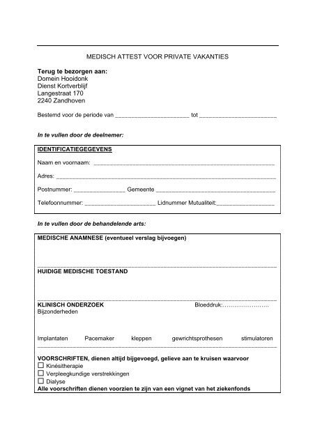 Download hier het medisch attest - Domein Hooidonk