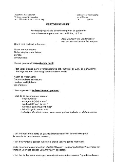 model verzoekschrift - Vredegerecht 1ste kanton Antwerpen