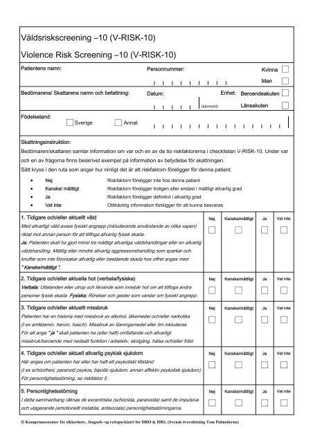 Våldsriskscreening –10 (V-RISK-10) - Viss