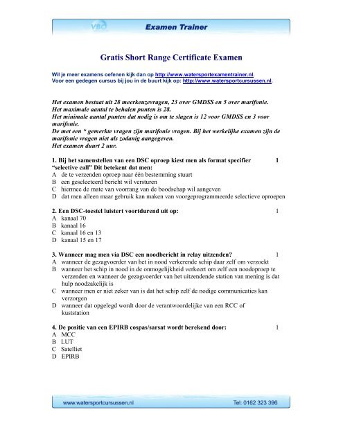 Gratis Short Range Certificate Examen - Vaarbewijs