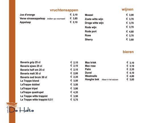 menukaart 2012 nieuwe layout - De Halte