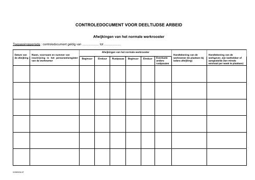 CONTROLEDOCUMENT VOOR DEELTIJDSE ARBEID - Group S