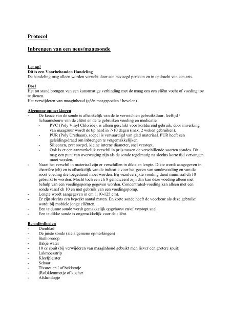 Protocol inbrengen van een neus-/maagsonde - Medisch ...