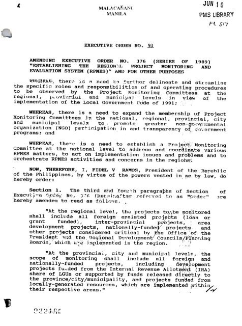Executive Order No. 93, June 1, 1993