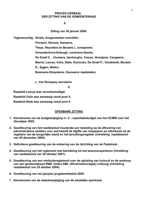 1 PROCES-VERBAAL DER ZITTING VAN DE ... - Groen Diest