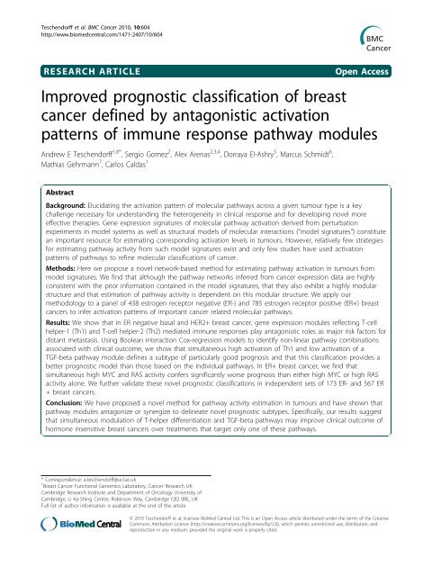 Improved prognostic classification of breast cancer defined - Springer