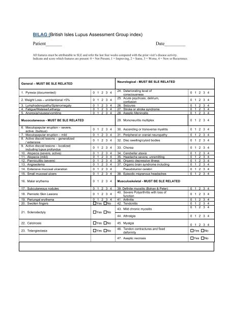 BILAG (British Isles Lupus Assessment Group index ...