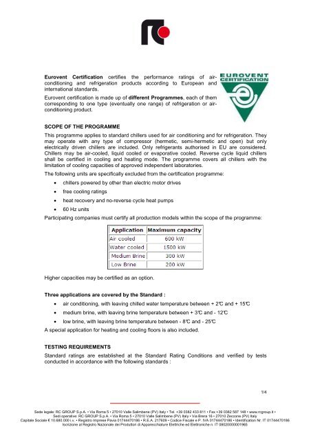 Eurovent Certification - RC Group