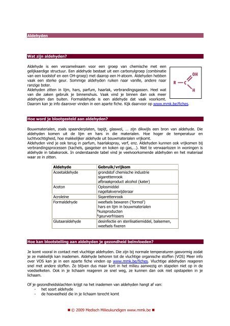 Aldehyde is een verzamelnaam voor een groep van - Medisch ...