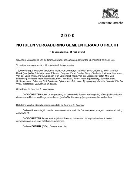 NOTULEN VERGADERING GEMEENTERAAD ... - Gemeente Utrecht