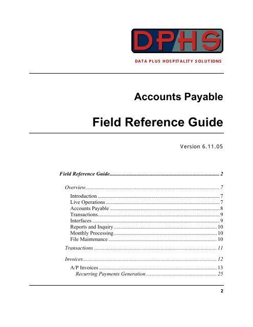 Field Reference Guide - Data Plus Hospitality Solutions