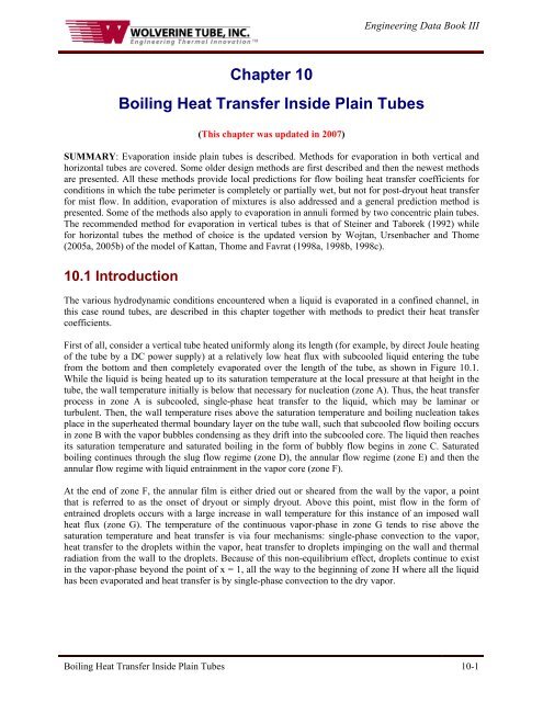 Chapter 10: Boiling Heat Transfer Inside Plain Tubes