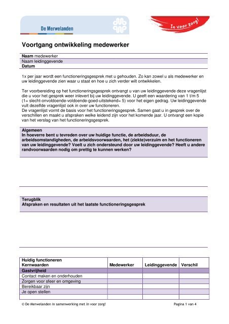Formulier jaargesprek nieuwe medewerkers (doc) - In voor zorg! Formulier jaargesprek nieuwe medewerkers (doc) - In voor zorg!