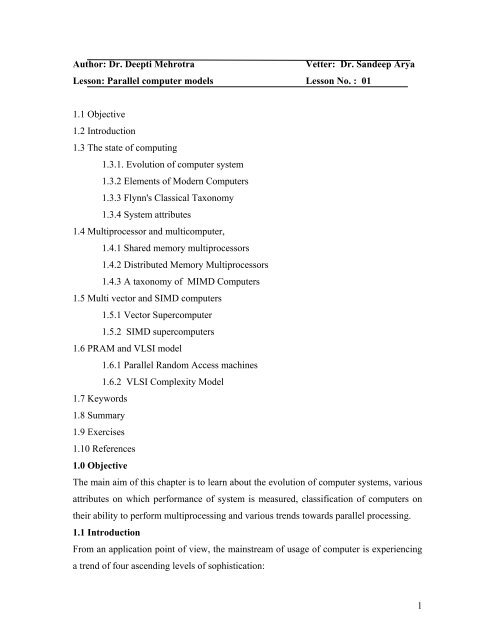 Advanced Architecture and Parallel Processing
