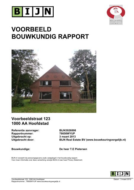VOORBEELD BOUWKUNDIG RAPPORT - Bouwkeuringvergelijk.nl