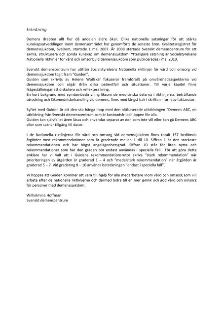 Reflektera och diskutera - Svenskt Demenscentrum