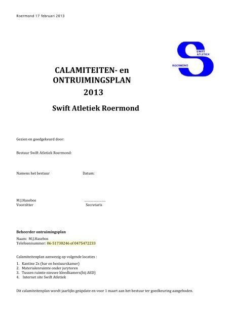 Calamiteitenplan Swift Atletiek