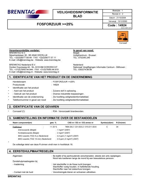 Fosforzuur Brenntag - Horticoop