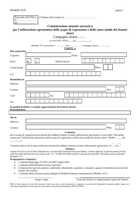 Modello di comunicazione successiva - Regione Campania