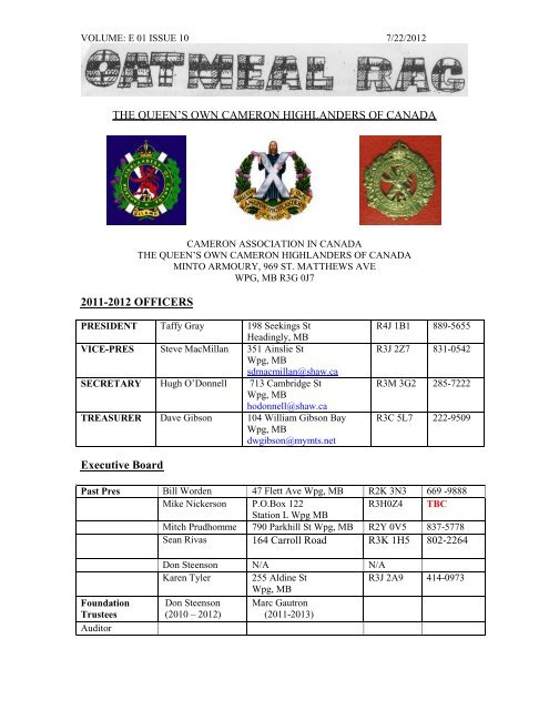 THE QUEEN'S OWN CAMERON HIGHLANDERS OF CANADA ...