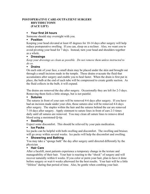 Facelift Post Operative Instructions - Waldman Plastic Surgery Center