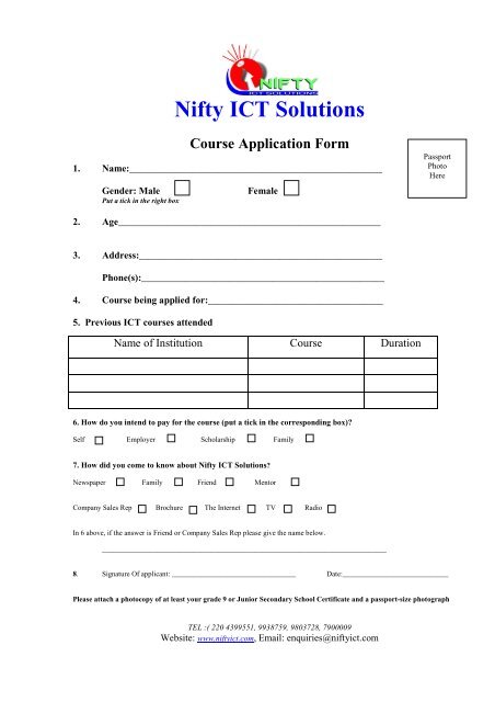 Click here to download Application forms in PDF - Nifty ICT Solutions