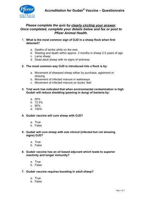 Reseller training for Gudair® Vaccine – Questionnaire