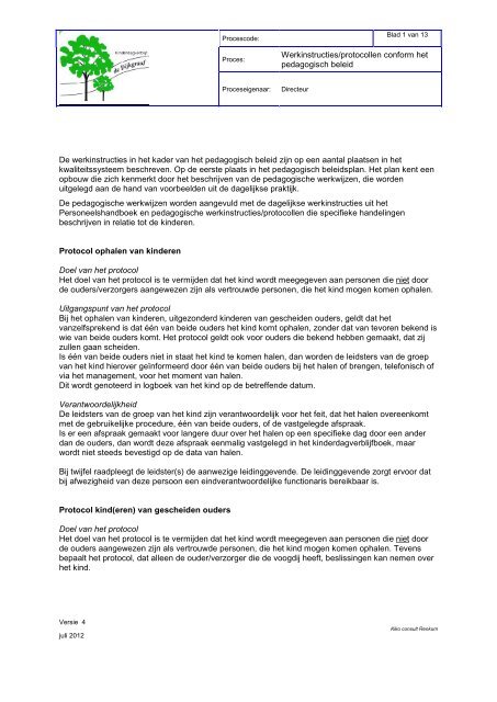 protocollen en werkinstructies - Kinderdagverblijf de Dijkgraaf
