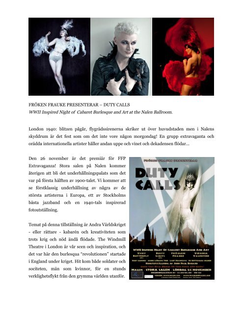 WWII Inspired Night of Cabaret Burlesque and Art at the Nalen ...