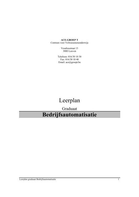 Leerplan Bedrijfsautomatisatie - Groep T