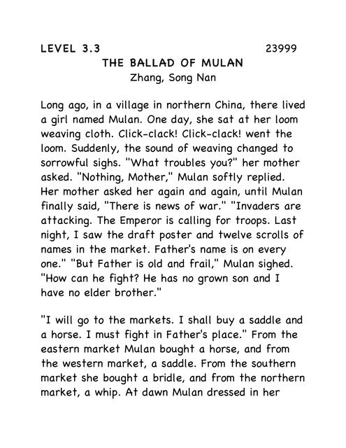 LEVEL 3.3 23999 THE BALLAD OF MULAN Zhang, Song Nan Long ...