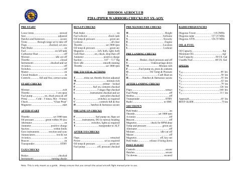 (piper warrior) checklist sx-aoy - Rhodes Aeroclub Home