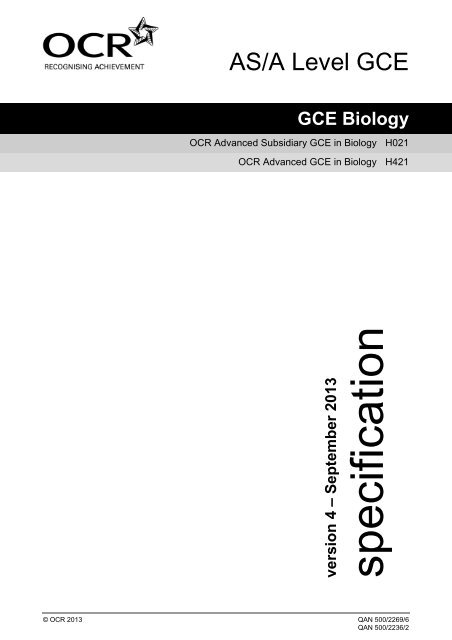 Specification – AS/A Level Biology - GryphonScience