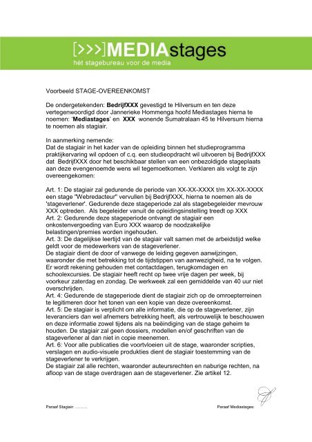 Voorbeeld STAGE-OVEREENKOMST De ... - Mediastages