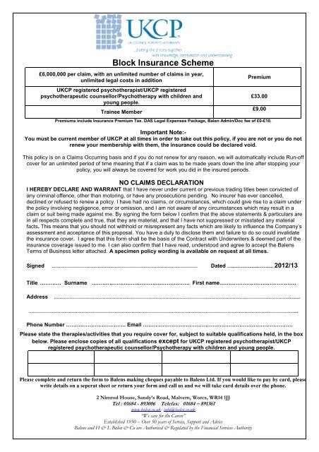 Block Insurance Scheme - Balens