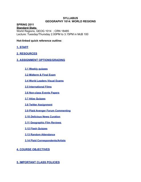 World Regions Syllabus Spring 2012 - John Boyer