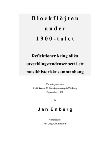 Blockflöjten under 1900-talet - Jan Enberg