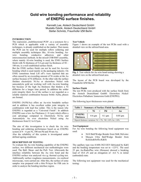 Gold Wire Bonding Performance and Reliability of ENEPIG Surface ...