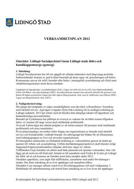VERKSAMHETSPLAN 2012 - Lidingö stad